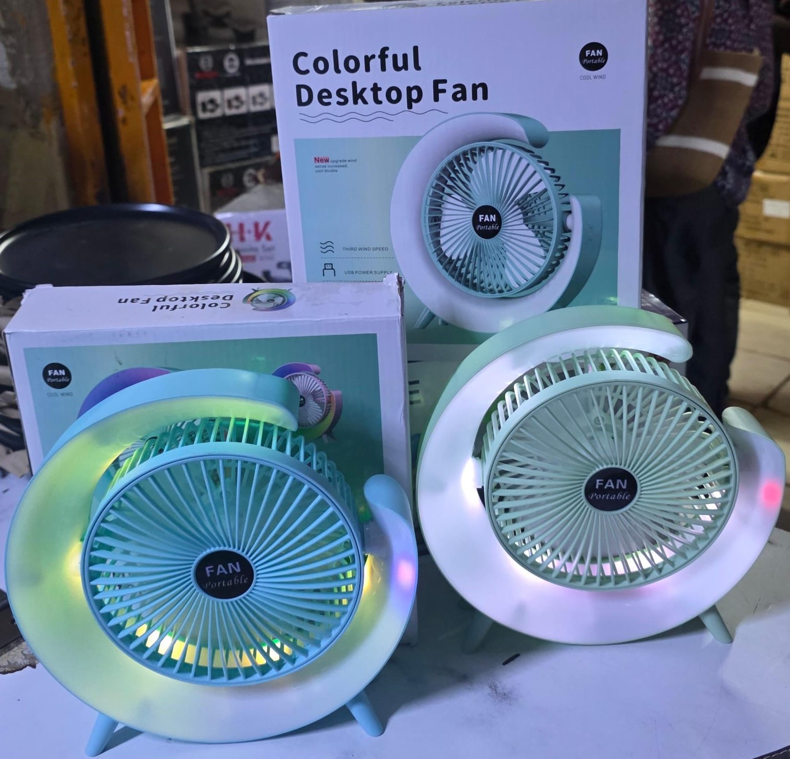 Portable rechargeable desktop Fan, Colourful desktop rechargeable fan 3 ...